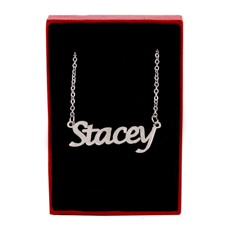 STACEY Silver Tone Name Necklace Personalized Jewelery - Etsy