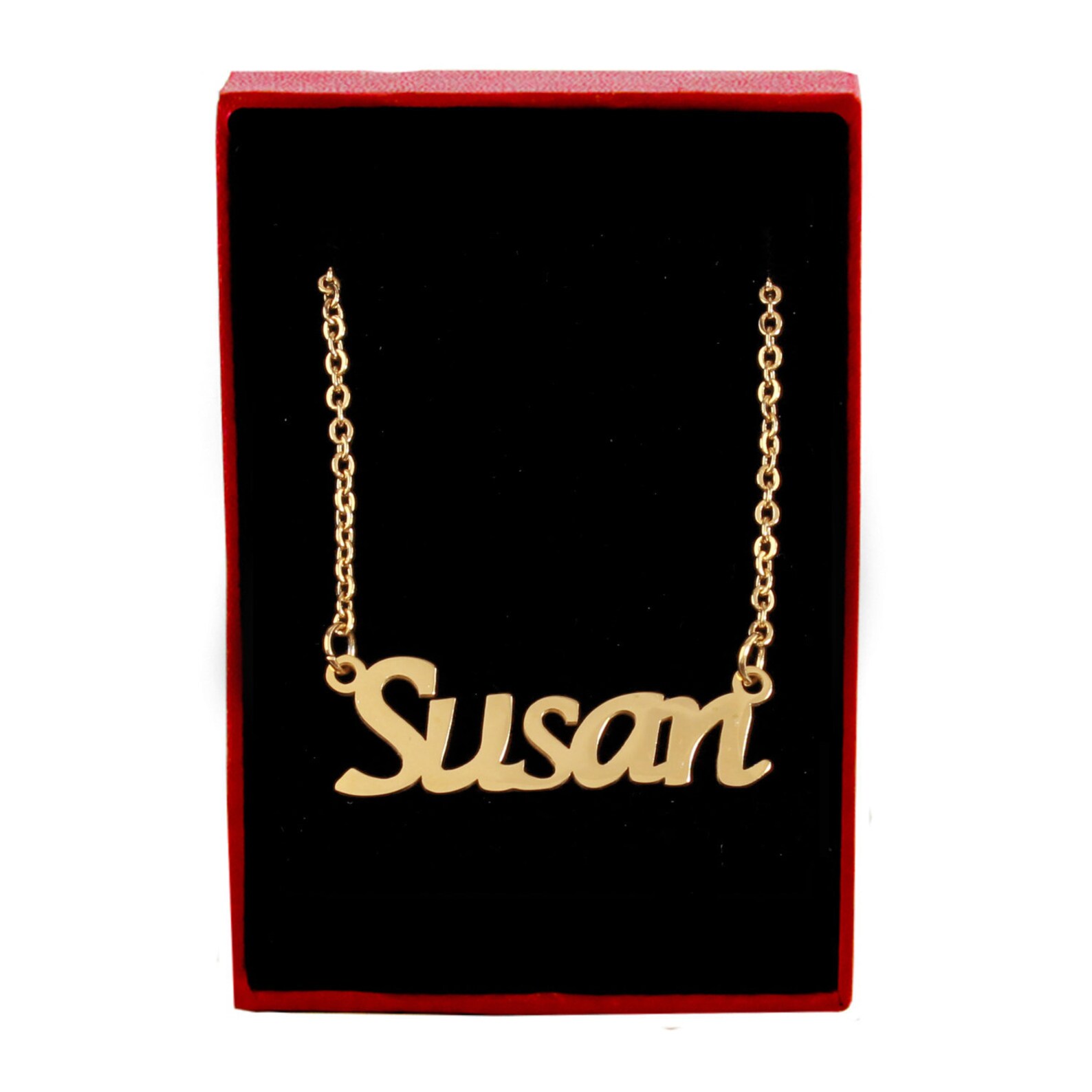 SUSAN Name Necklace 18ct Gold Plated Free Gift Box & Bag Personalized ...