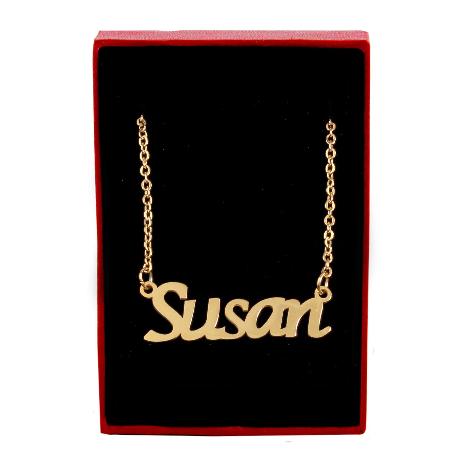 SUSAN Name Necklace 18ct Gold Plated Free Gift Box & Bag Personalized ...