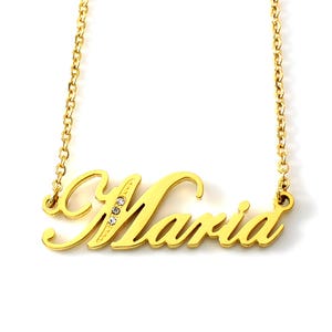 MARIA Gold Tone Name Necklace With Crystals Personalized - Etsy
