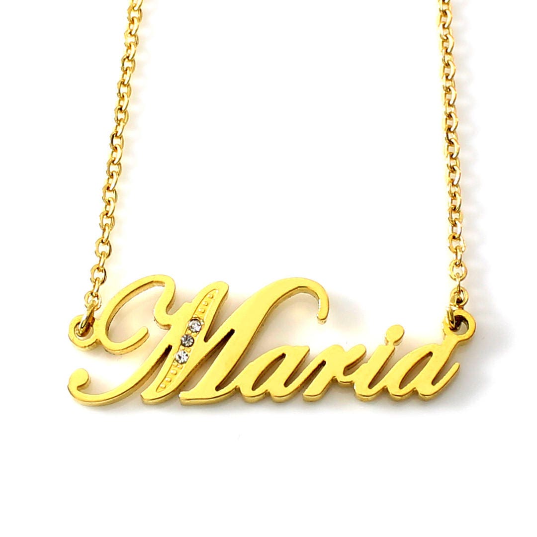 MARIA Gold Tone Name Necklace With Crystals Personalized - Etsy