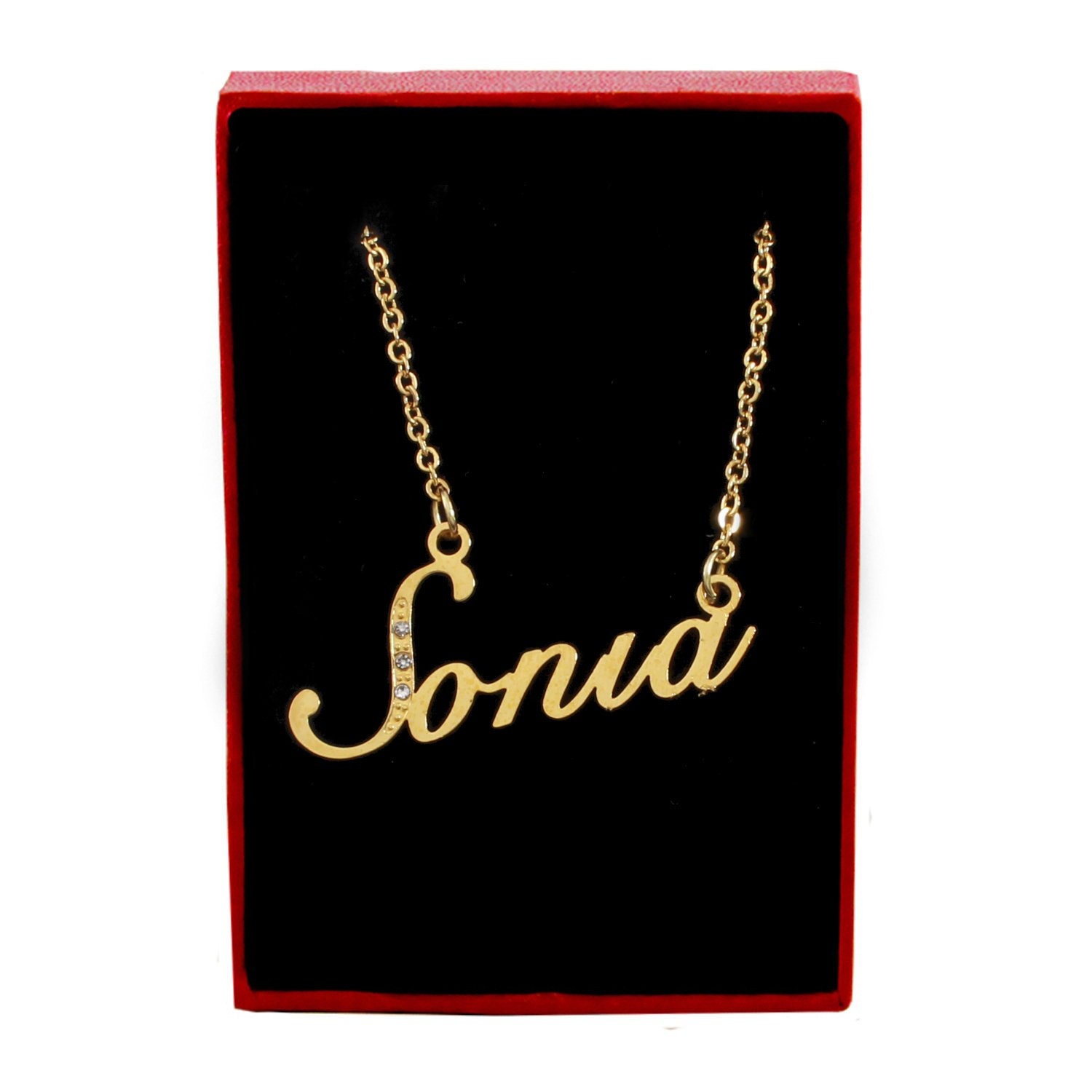 SONIA Gold Tone Name Necklace With Crystals Personalized Jewellery Free ...