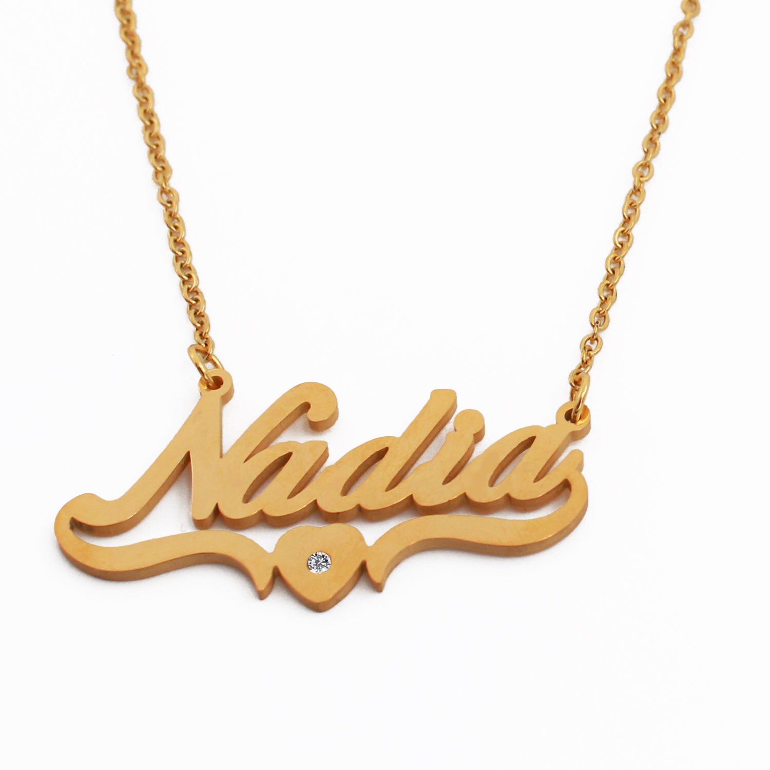 Nadia Gold Plated Heart Name Collar Monograma Personalizado - Etsy México