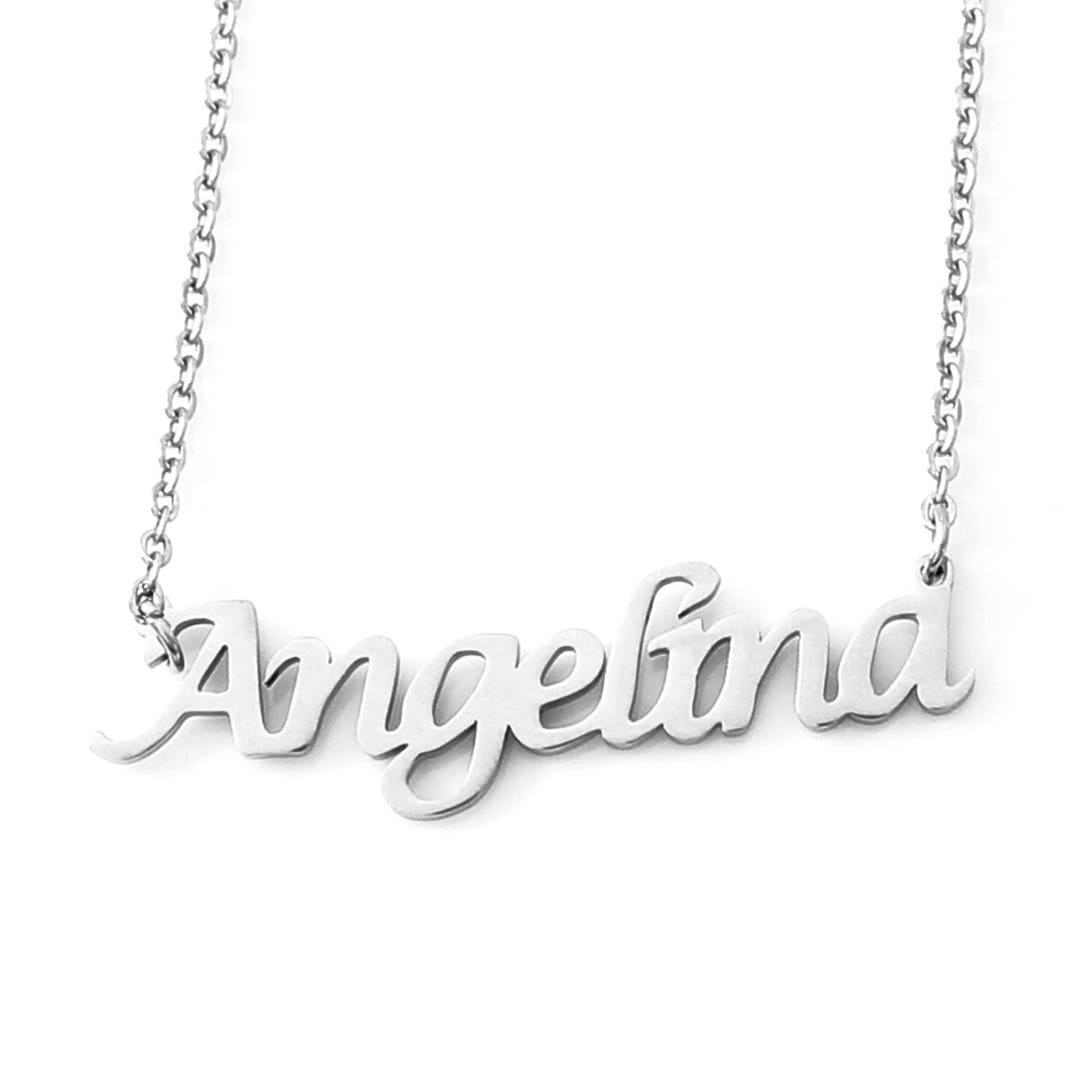 ANGELINA Silver Tone Name Necklace Personalized Jewelery - Etsy