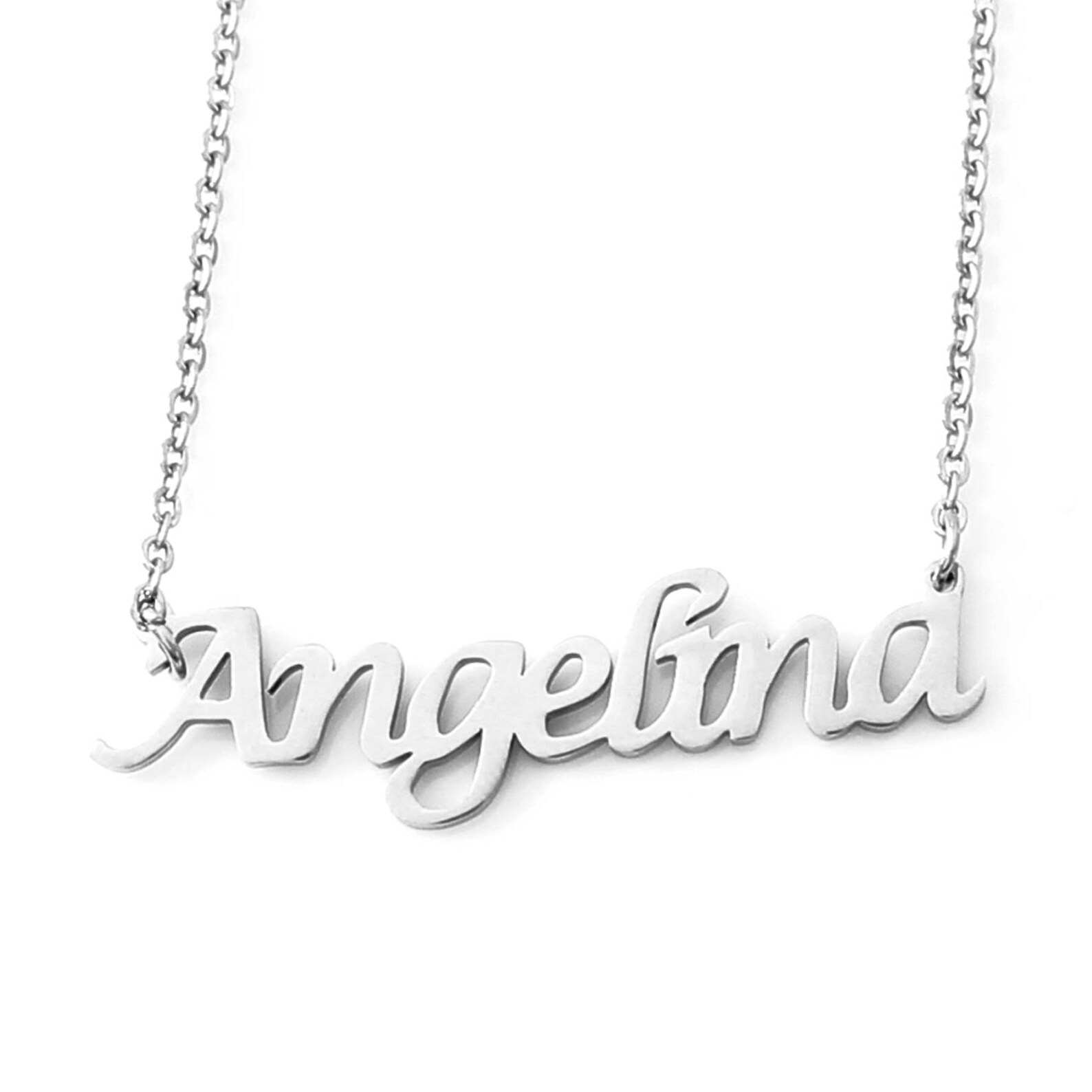 ANGELINA Silver Tone Name Necklace Personalized Jewelery - Etsy