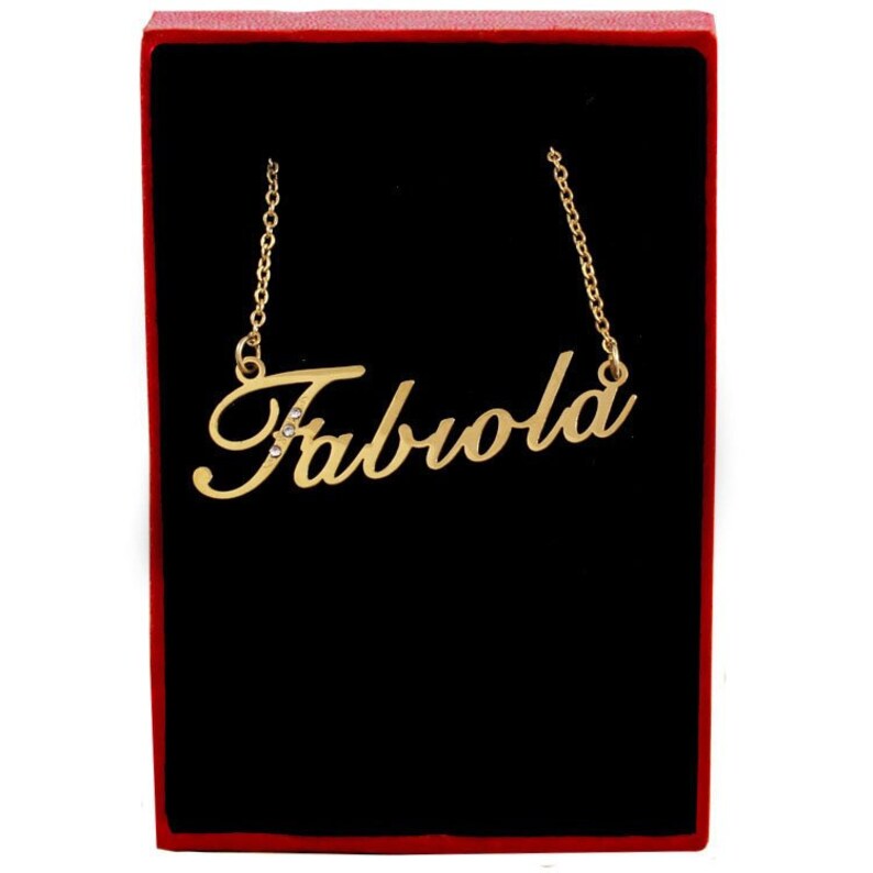 FABIOLA Gold Tone Name Necklace With Crystals Personalized - Etsy