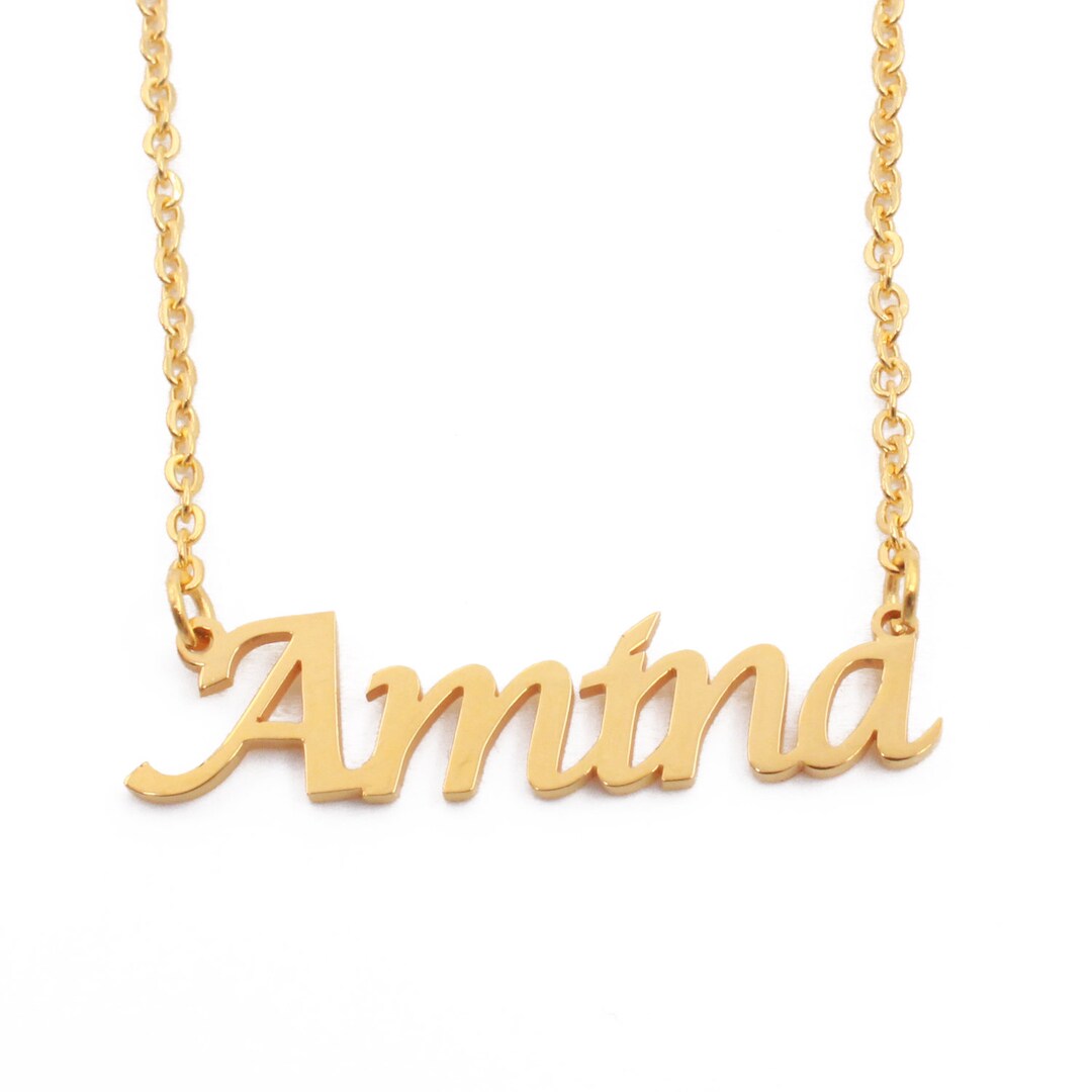 Amina Gold Name Necklace Personalized Jewellery Free Gift Box & Bag ...