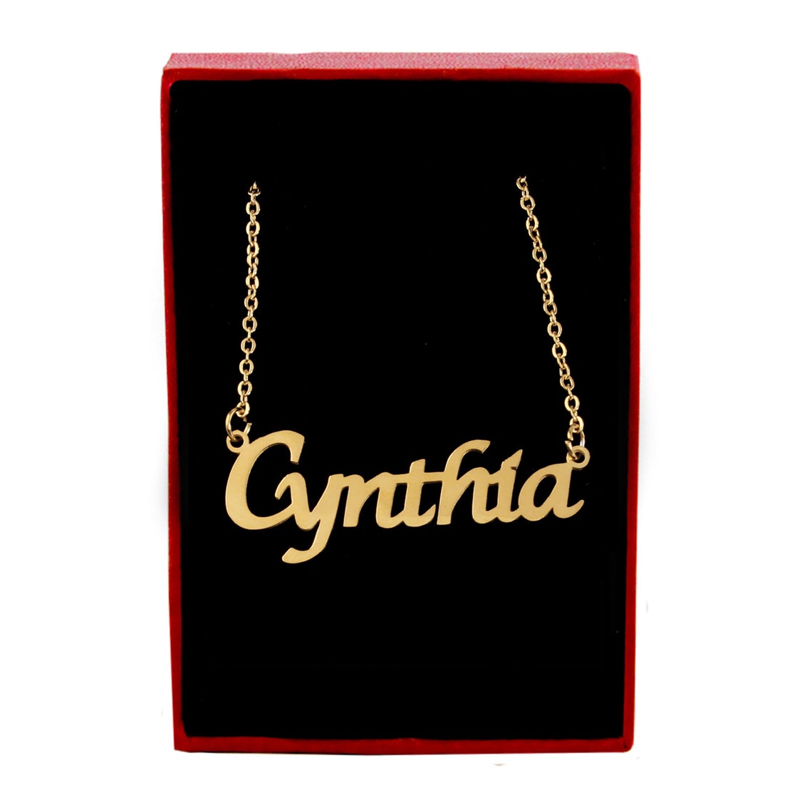 Cynthia Nombre Collar 18ct Chapado en Oro Caja y Bolso de - Etsy España