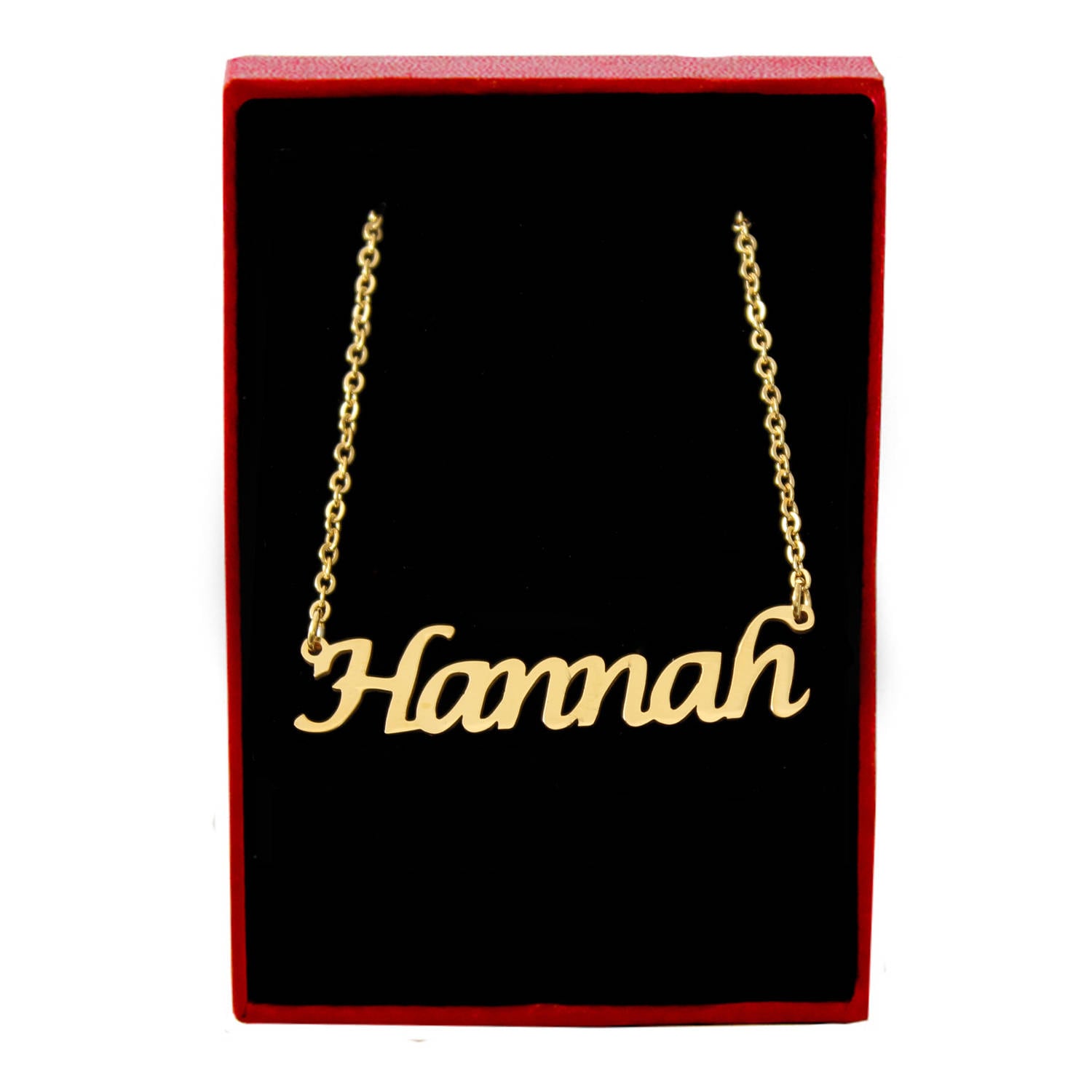 Name Necklace Hannah -18ct Gold Plated-gift Box & Bag- Personalized ...