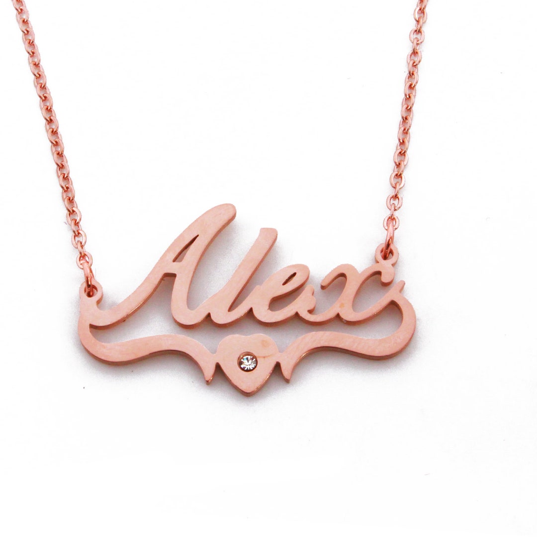 Name Necklace ALEX Personalized Custom Made Heart Shaped 18ct Gold ...