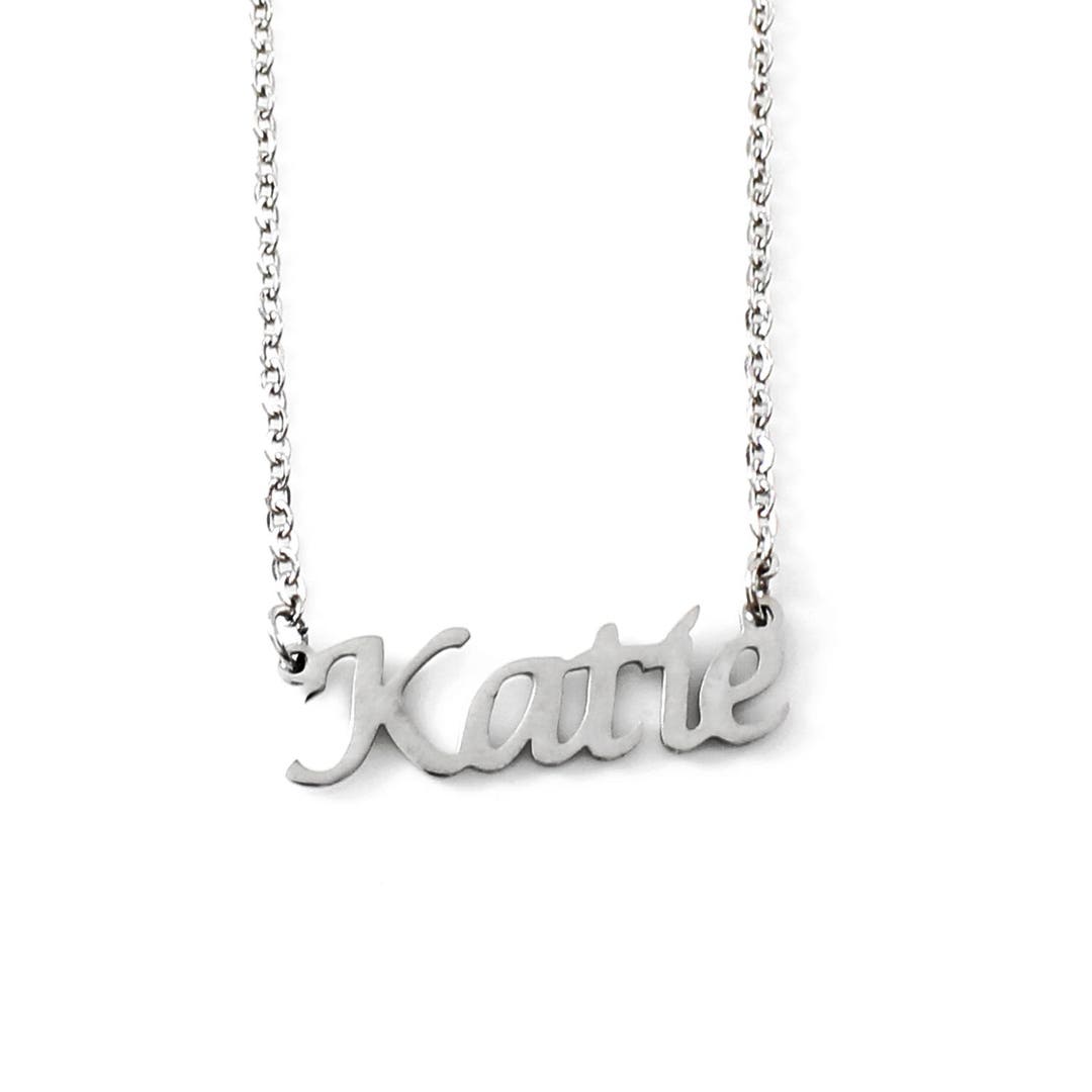 KATIE Silver Tone Name Necklace Personalized Jewelery Free Gift Box ...