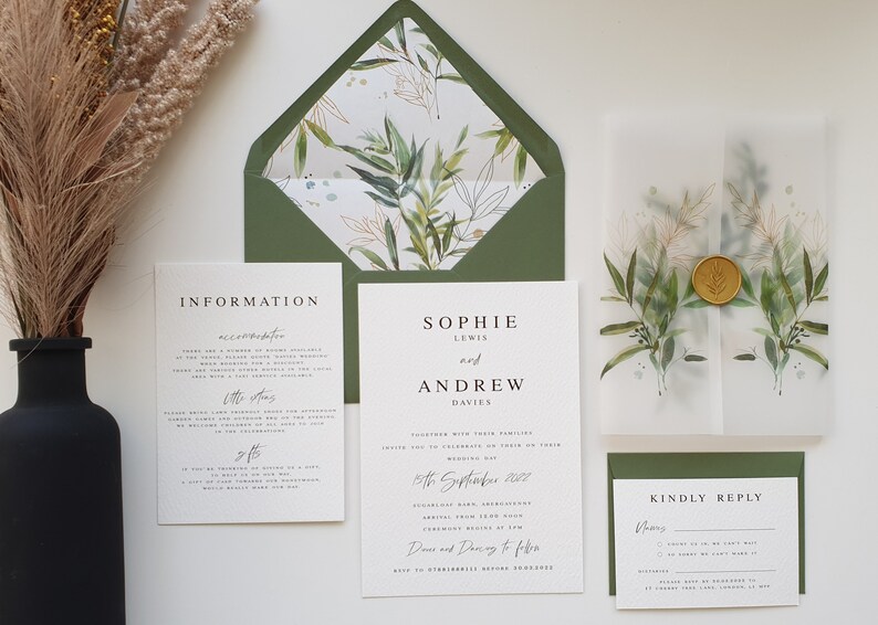 Sage Green Wedding Invitations - Sienna Collection - Etsy Denmark