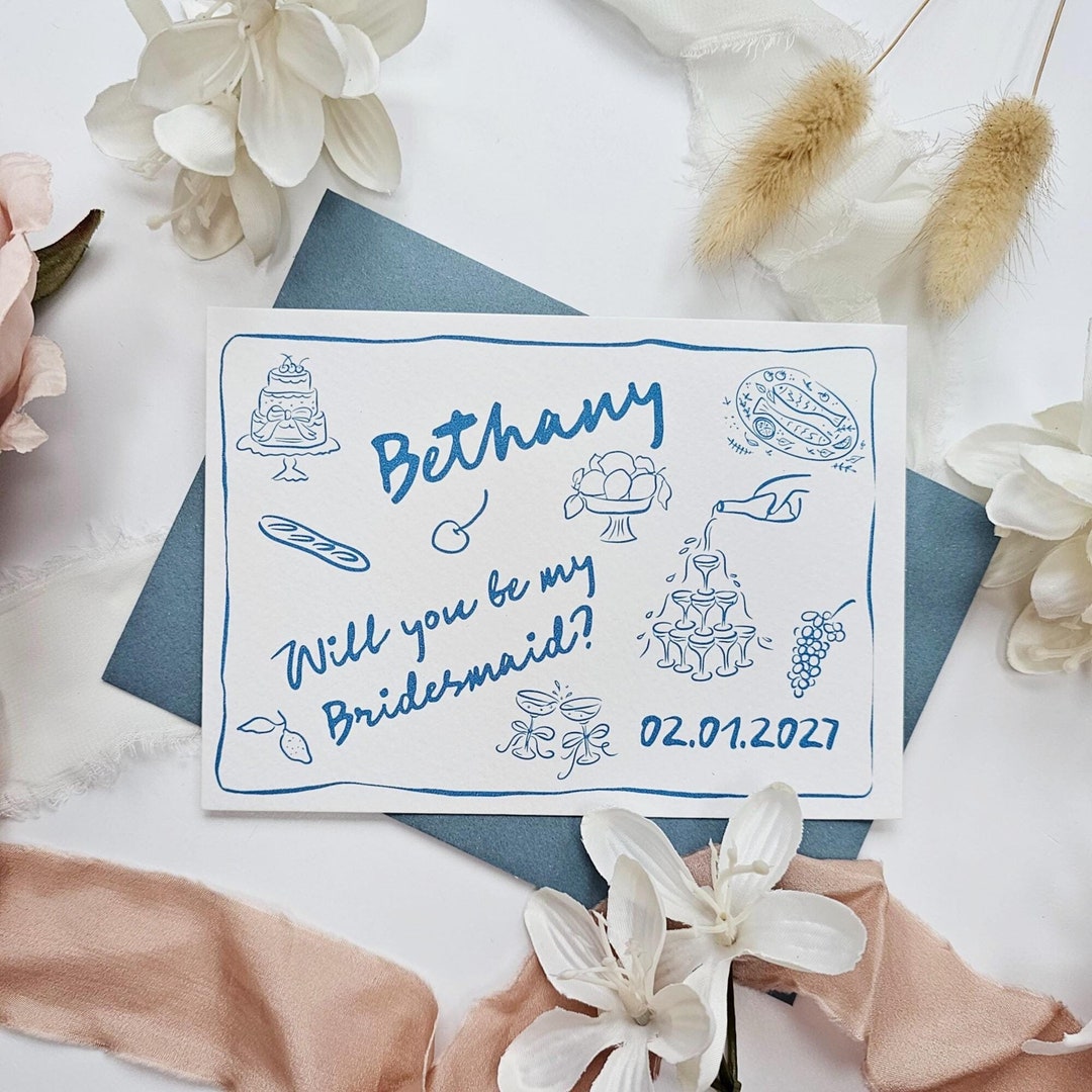 A6 Proposal Cards | Hand Drawn Will You Be My Bridesmaid | Bridesmaid ...