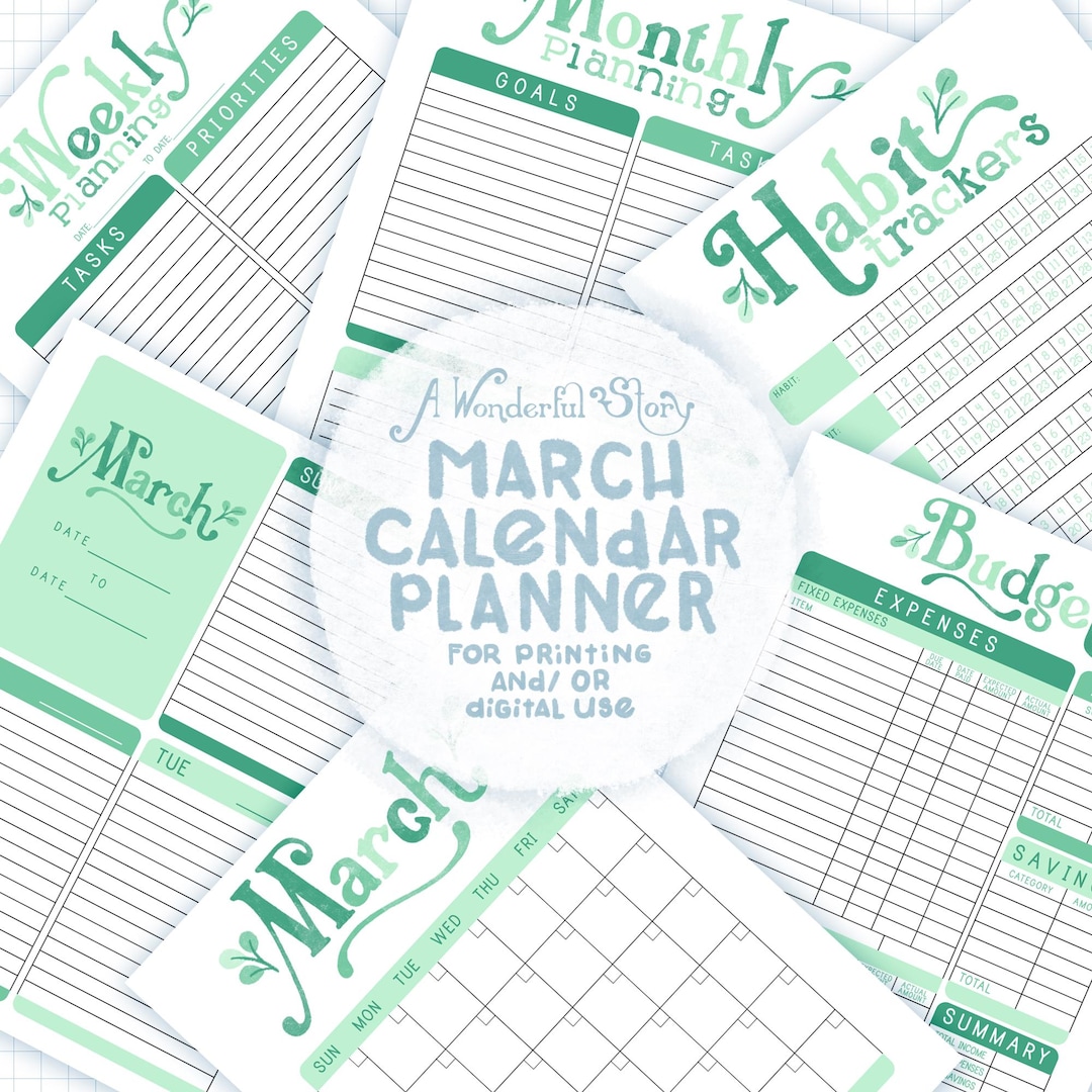 Cute Simple Printable March Calendar Planner, US Letter Size, Monday ...