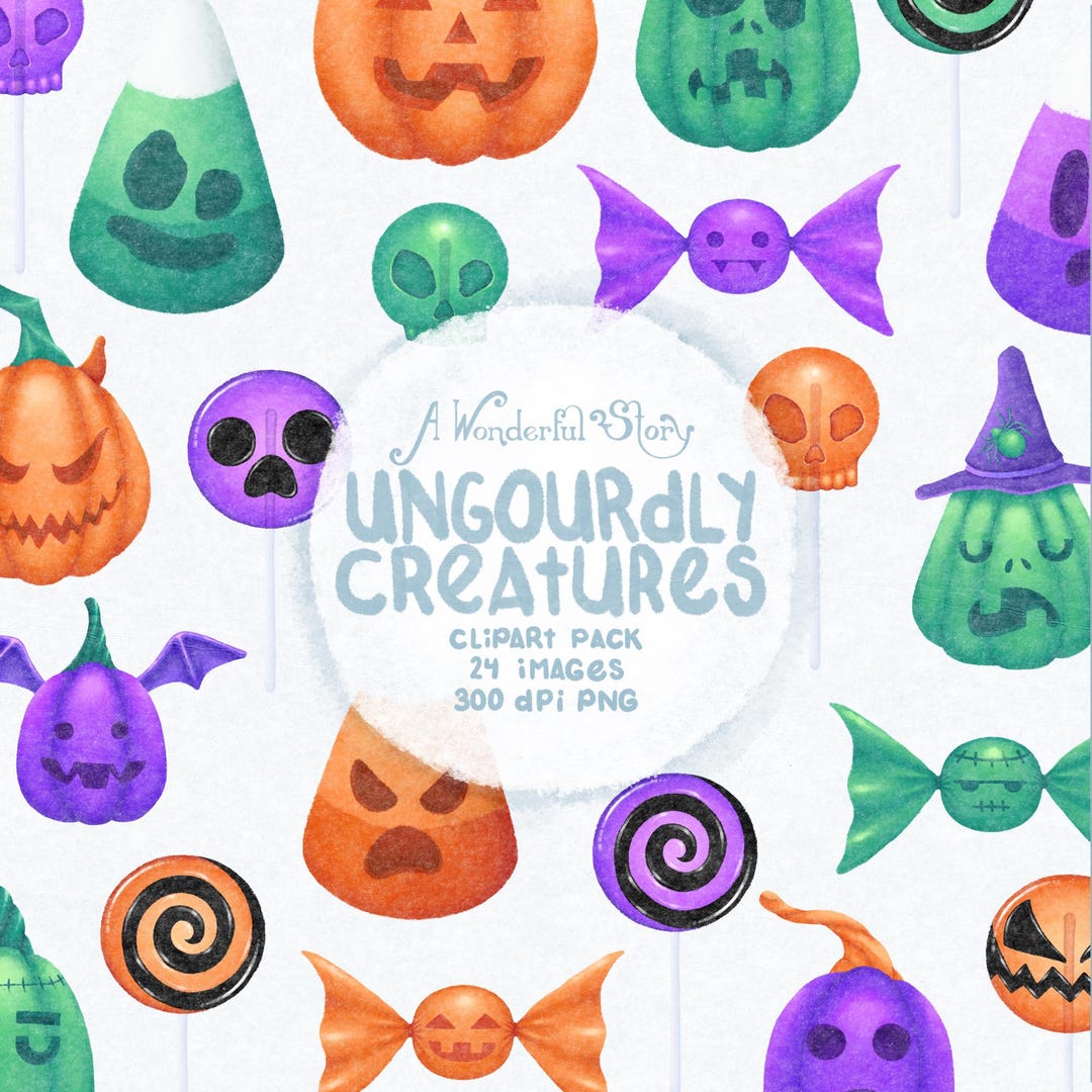 Halloween Candy Clip Art, Hand Drawn Jackolantern Clipart, Autumn ...