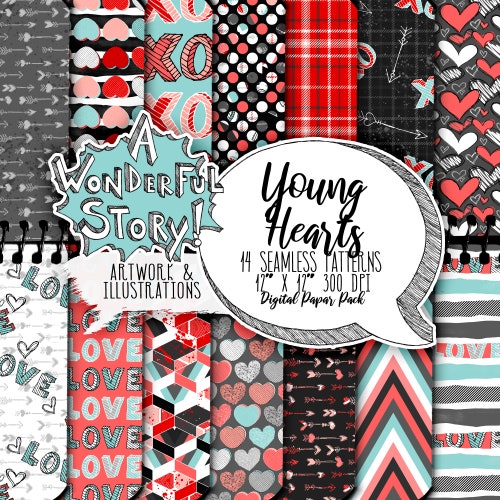 Valentine's Digital Paper Pack Printable Love Digital | Etsy