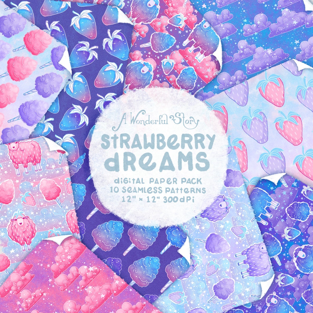 Cute Strawberry Digital Paper Pack, Pastel Spring Seamless Pattern ...