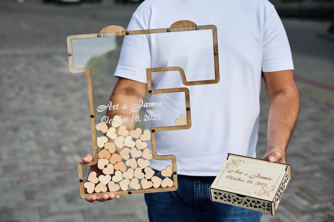 Personalized Wedding Guest Book Letter With Hearts, Wooden Initial ...