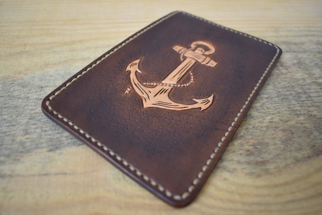 Cardholder Leather Anchor Handmade Tooled Slim Leather Card Wallet - Etsy