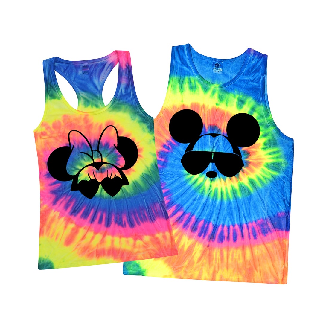 Disney Tie Dye Tank Top, Ladies Racerback, Mens Tank, 2024 Trip, Neon Rainbow, Matching Family ...