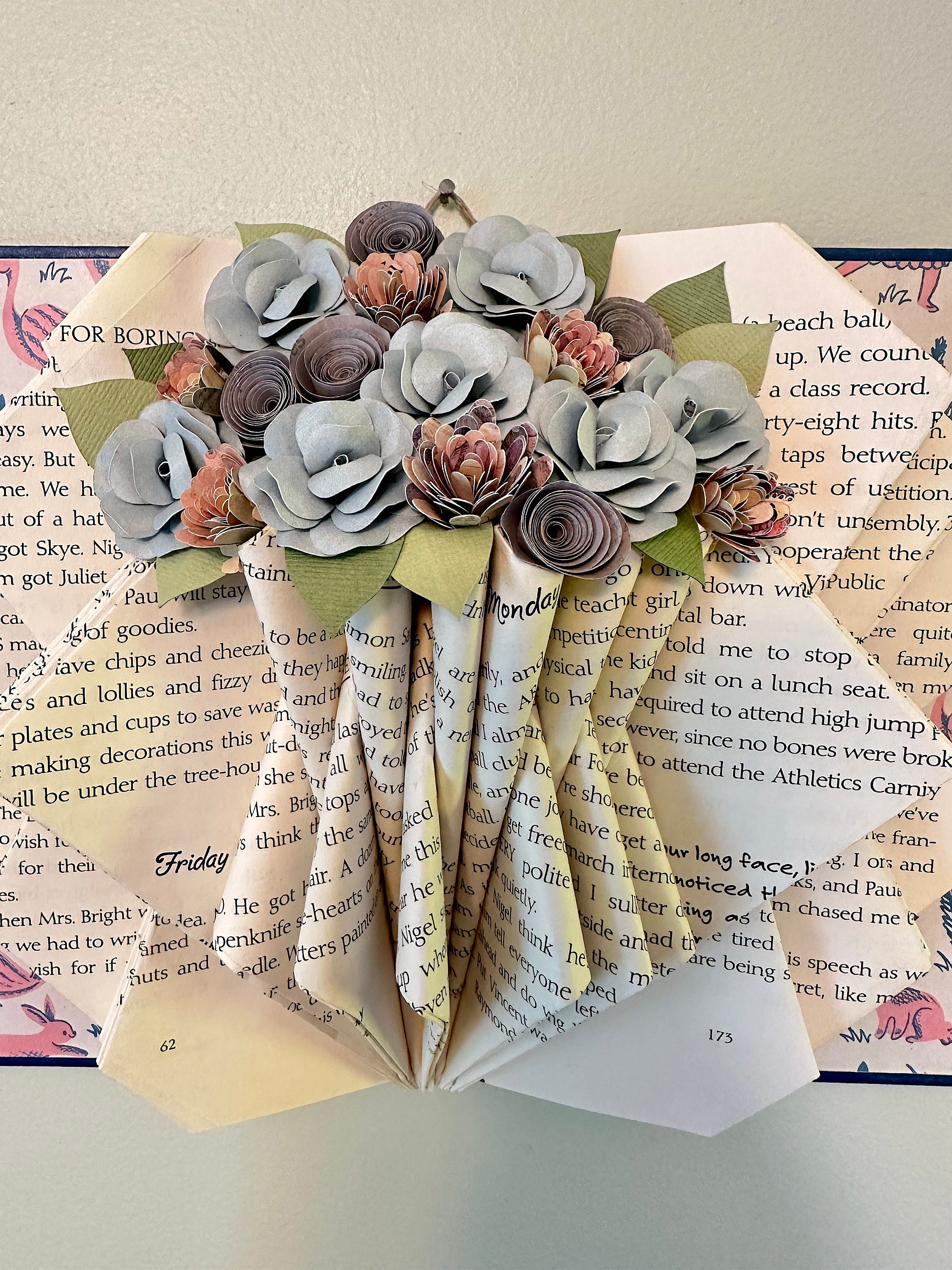 Shades of Pink and Blue Book Art Sculpture Art Deco Folded Book Wall ...