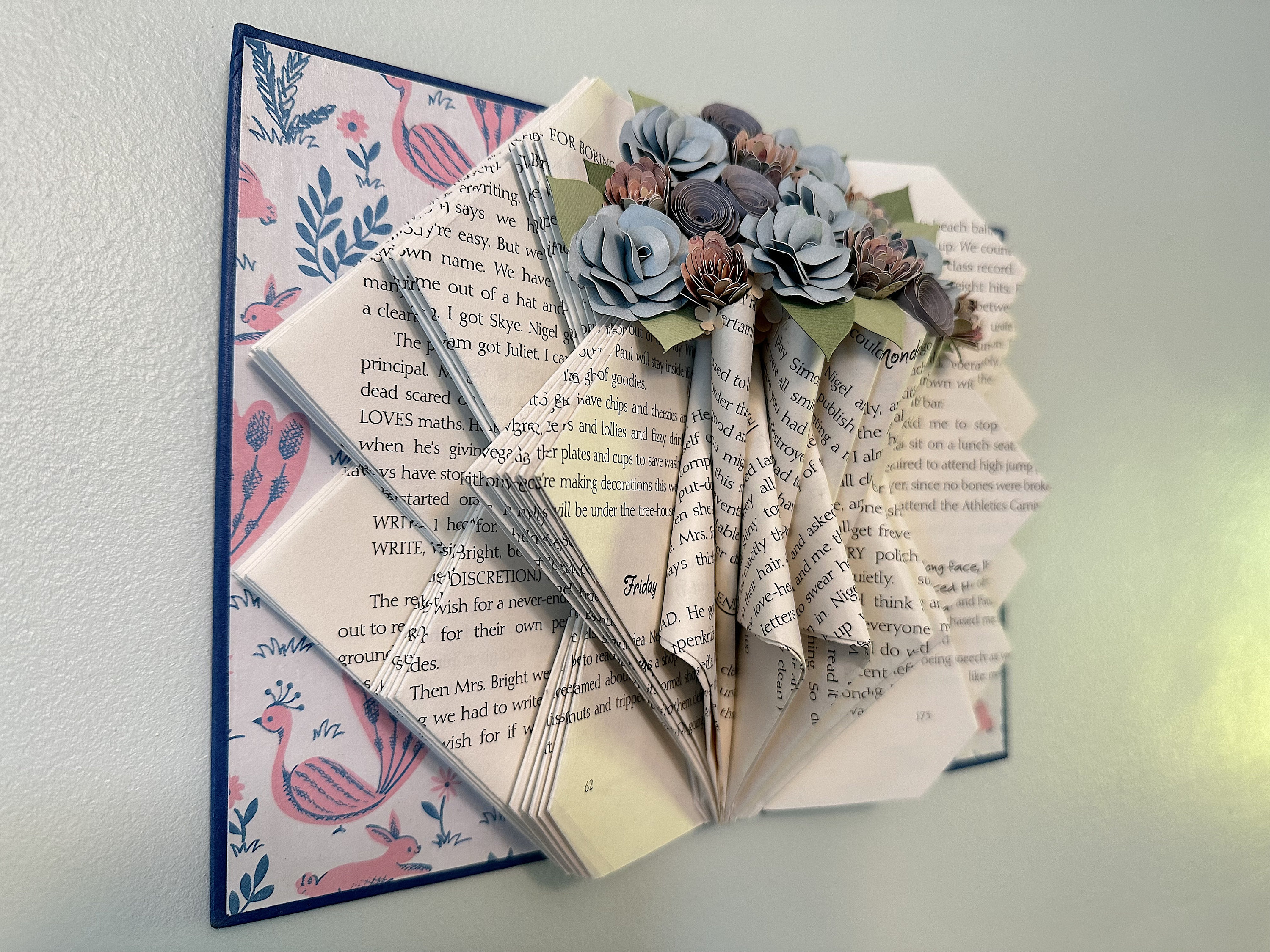 Shades of Pink and Blue Book Art Sculpture Art Deco Folded Book Wall ...