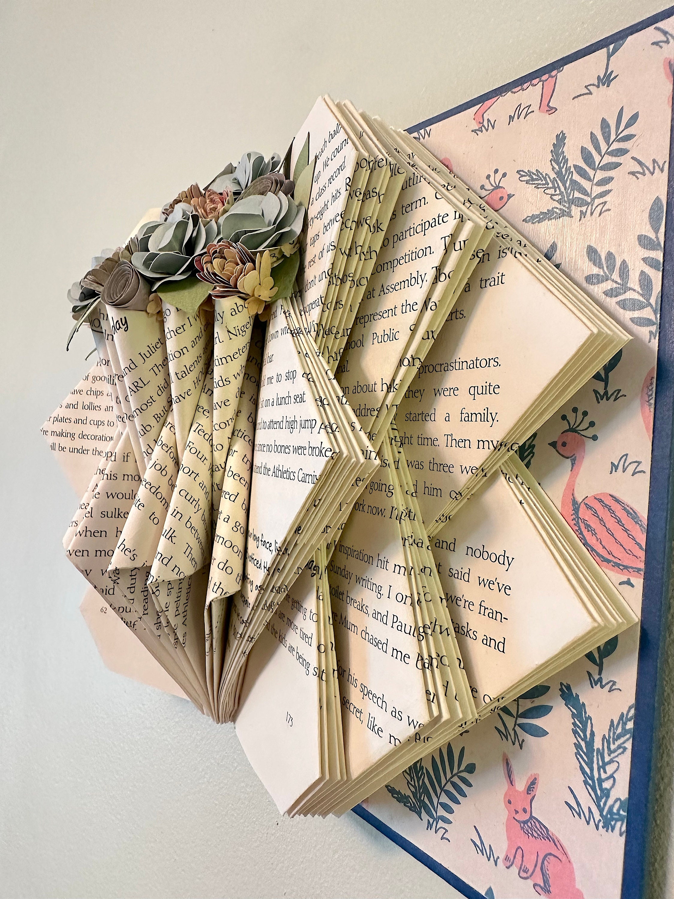 Shades of Pink and Blue Book Art Sculpture Art Deco Folded Book Wall ...