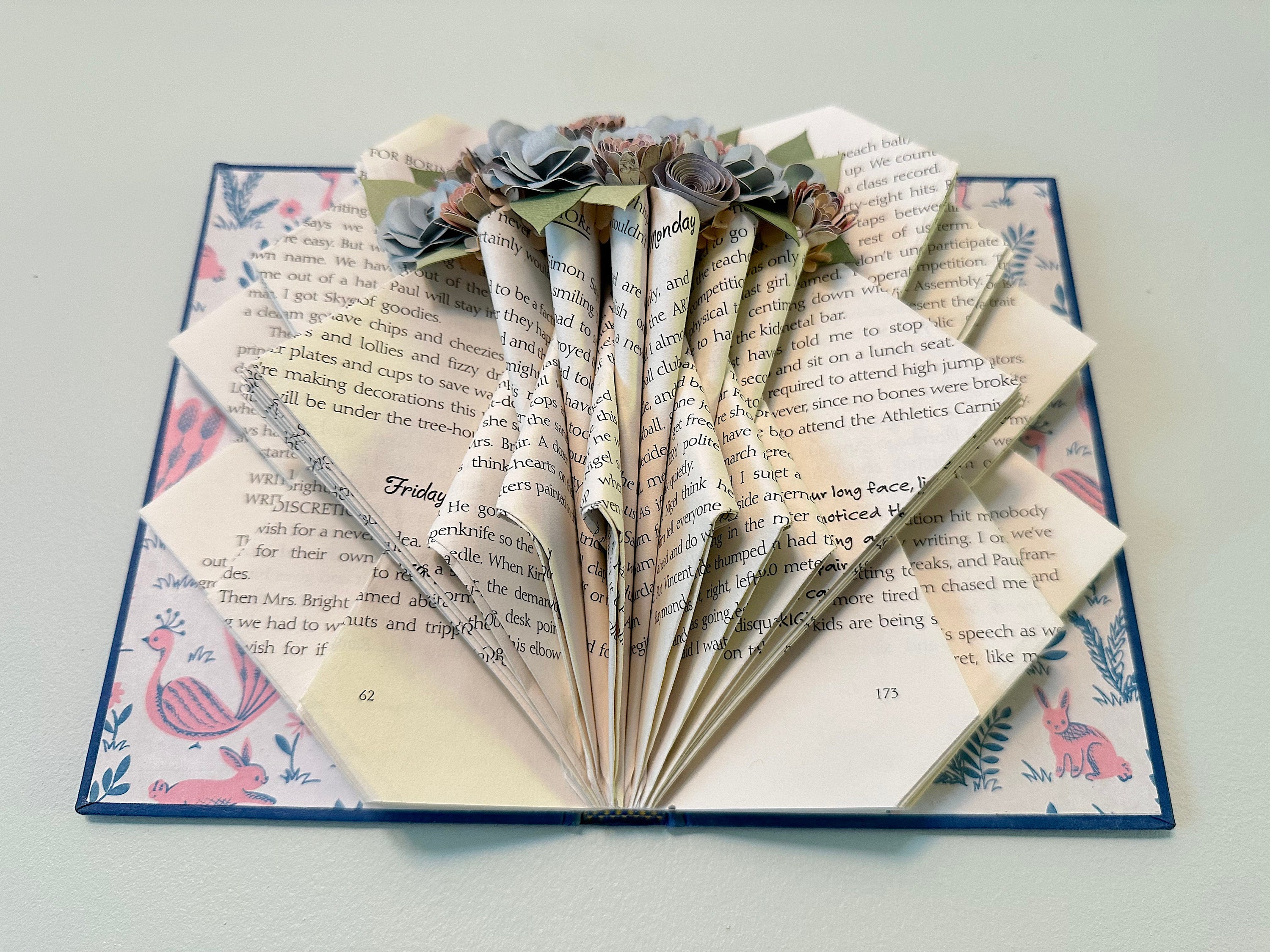 Shades of Pink and Blue Book Art Sculpture Art Deco Folded Book Wall ...