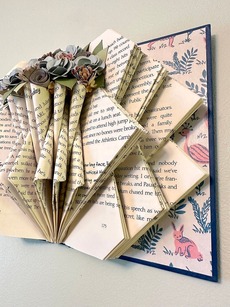 Shades of Pink and Blue Book Art Sculpture Art Deco Folded Book Wall ...