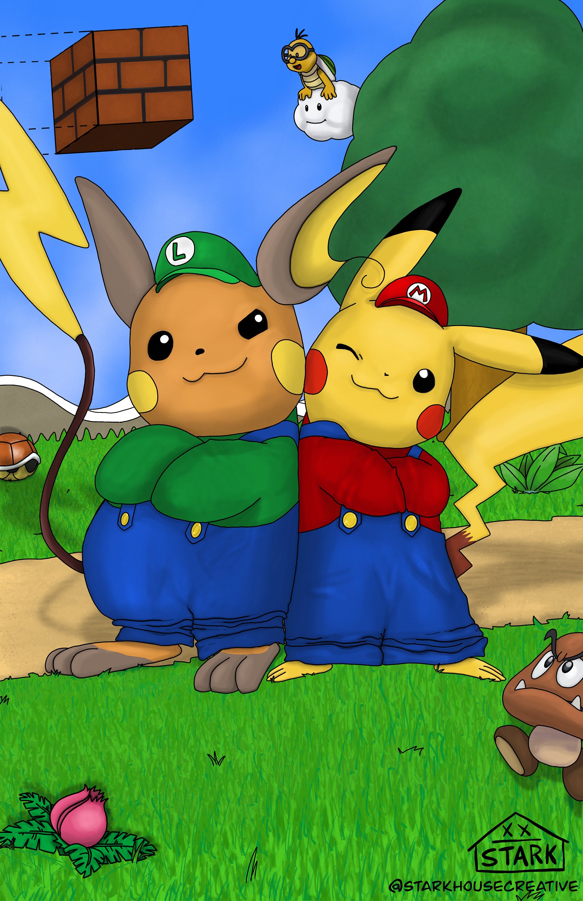 Pikachu y Raichu como Super Mario Bros Art Print | Etsy