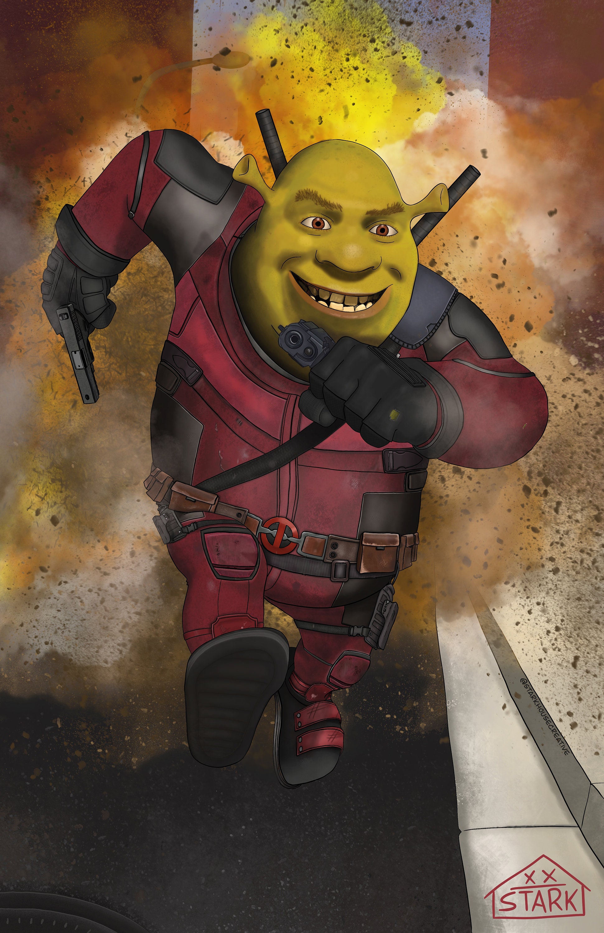Shrek as Deadpool Art Print - Etsy