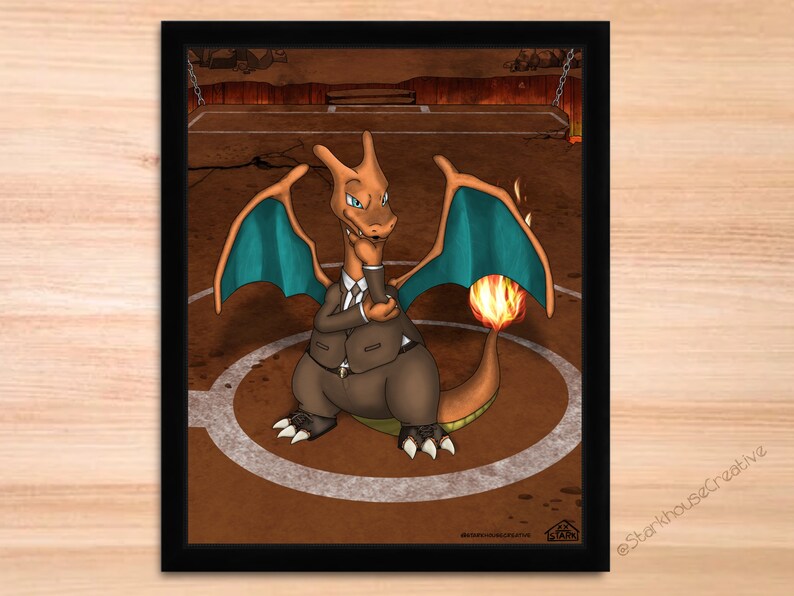 Charizard in Suit Pokémon Art Print - Etsy