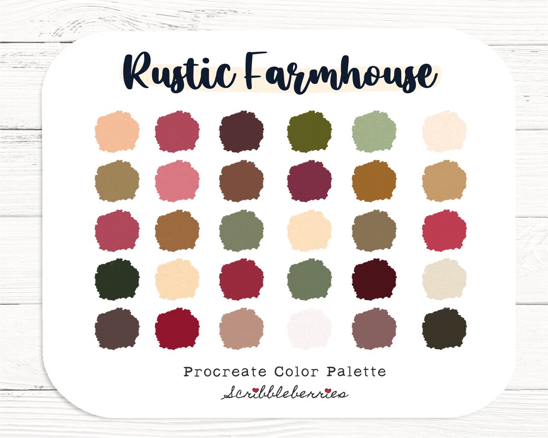 Rustic Farmhouse Procreate Color Palette: 30 Earthy Colors (.swatch ...