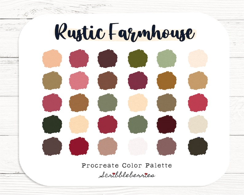 Rustic Farmhouse Procreate Color Palette: 30 Earthy Colors (.swatch ...