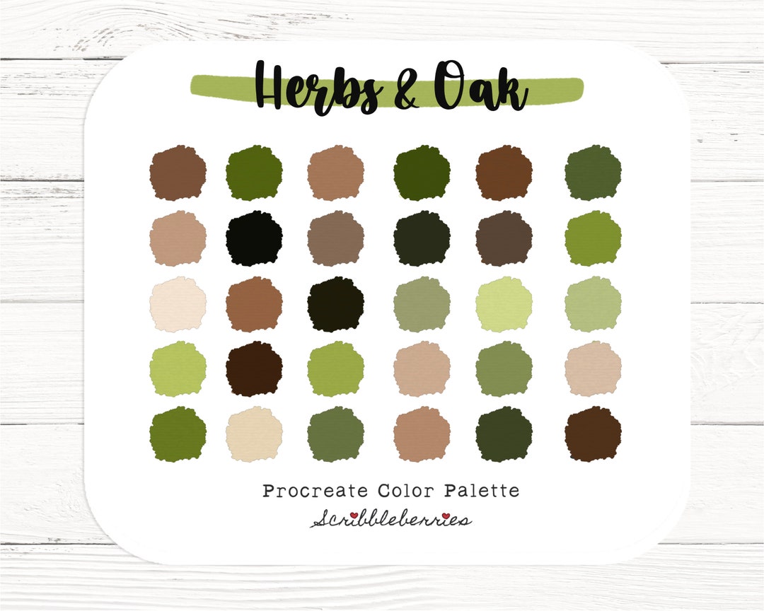 Herbs & Oak Color Palette, Procreate Color Palette, Color Swatches ...