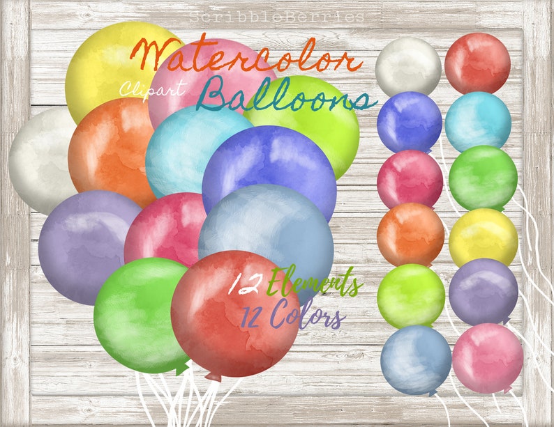 Bright Watercolor Balloons Clip Art Party Clip Art Birthday - Etsy