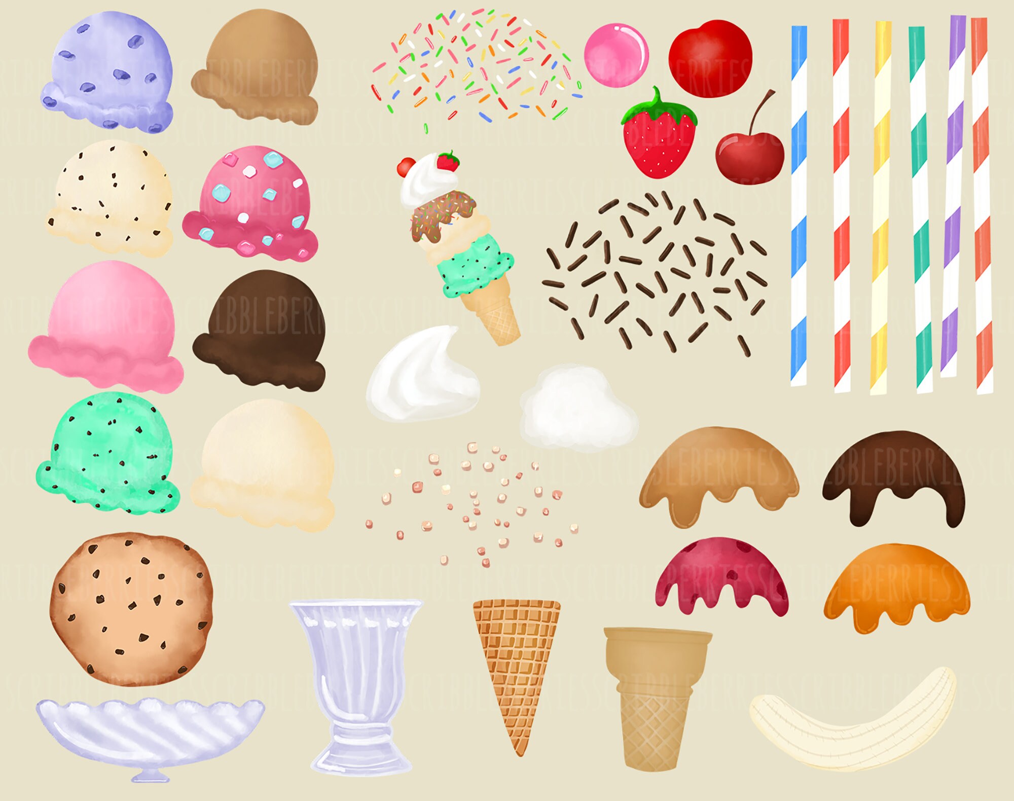 Ice Cream Sundae Clip Art Elements Ice Cream Treats Clip Art - Etsy Canada