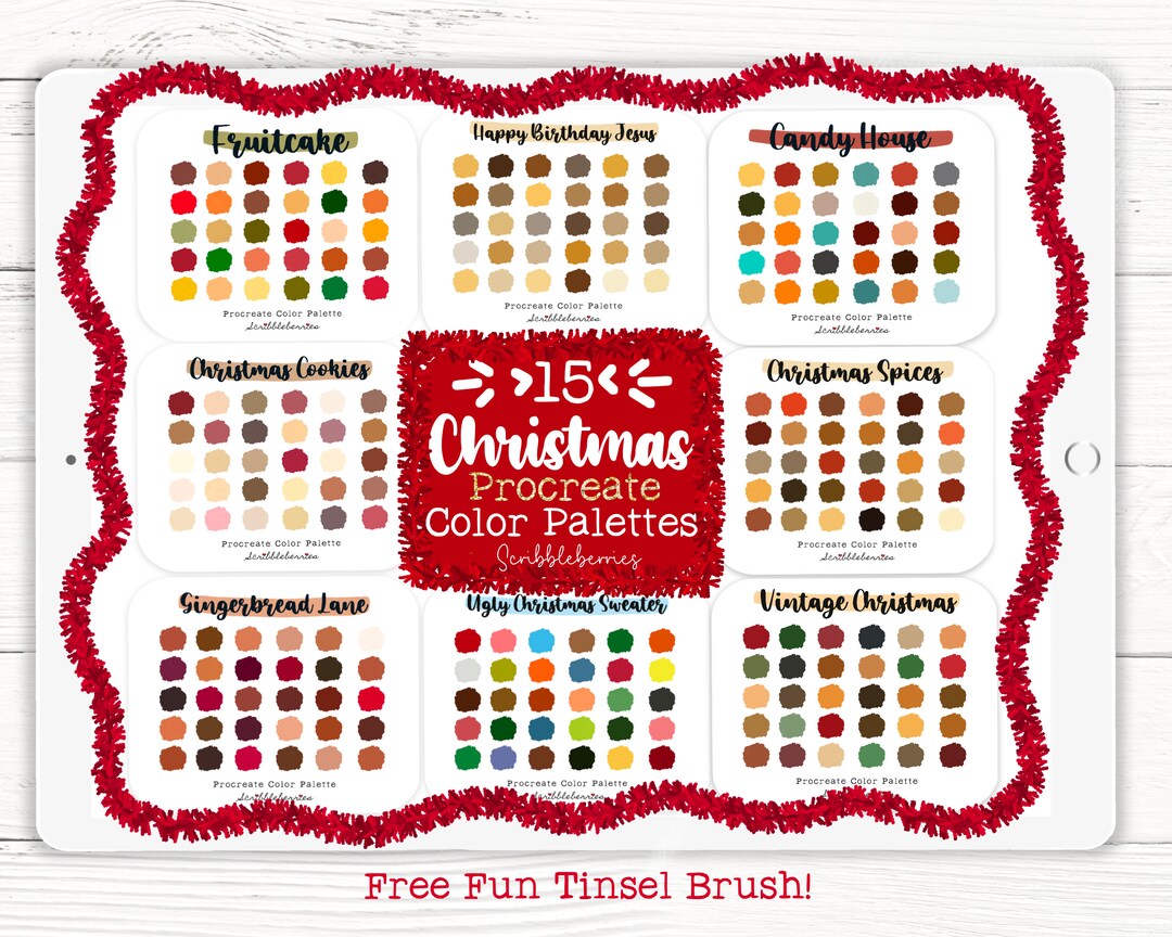 Christmas Procreate Color Palette Bundle: Festive Brush (digital ...