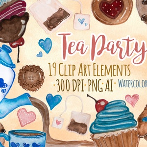 Watercolor Tea Party Clip Art, Tea Party Clip Art, Tea Party Clipart ...