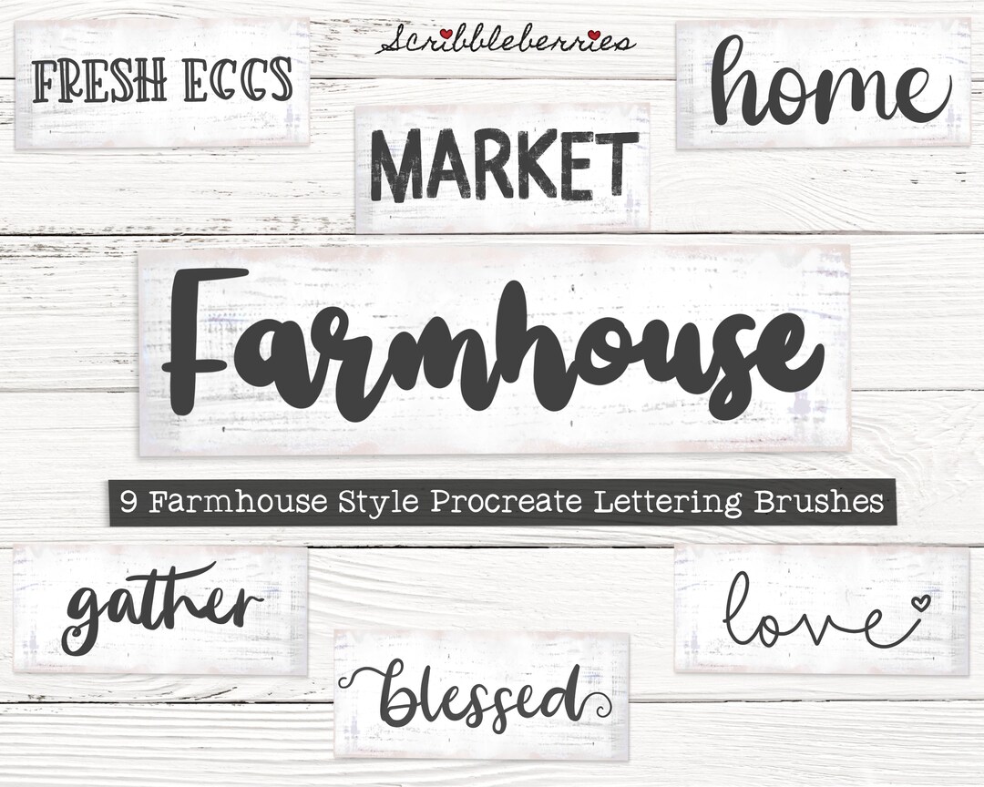 Farmhouse Lettering Procreate Brush Bundle: Rustic Script (digital ...
