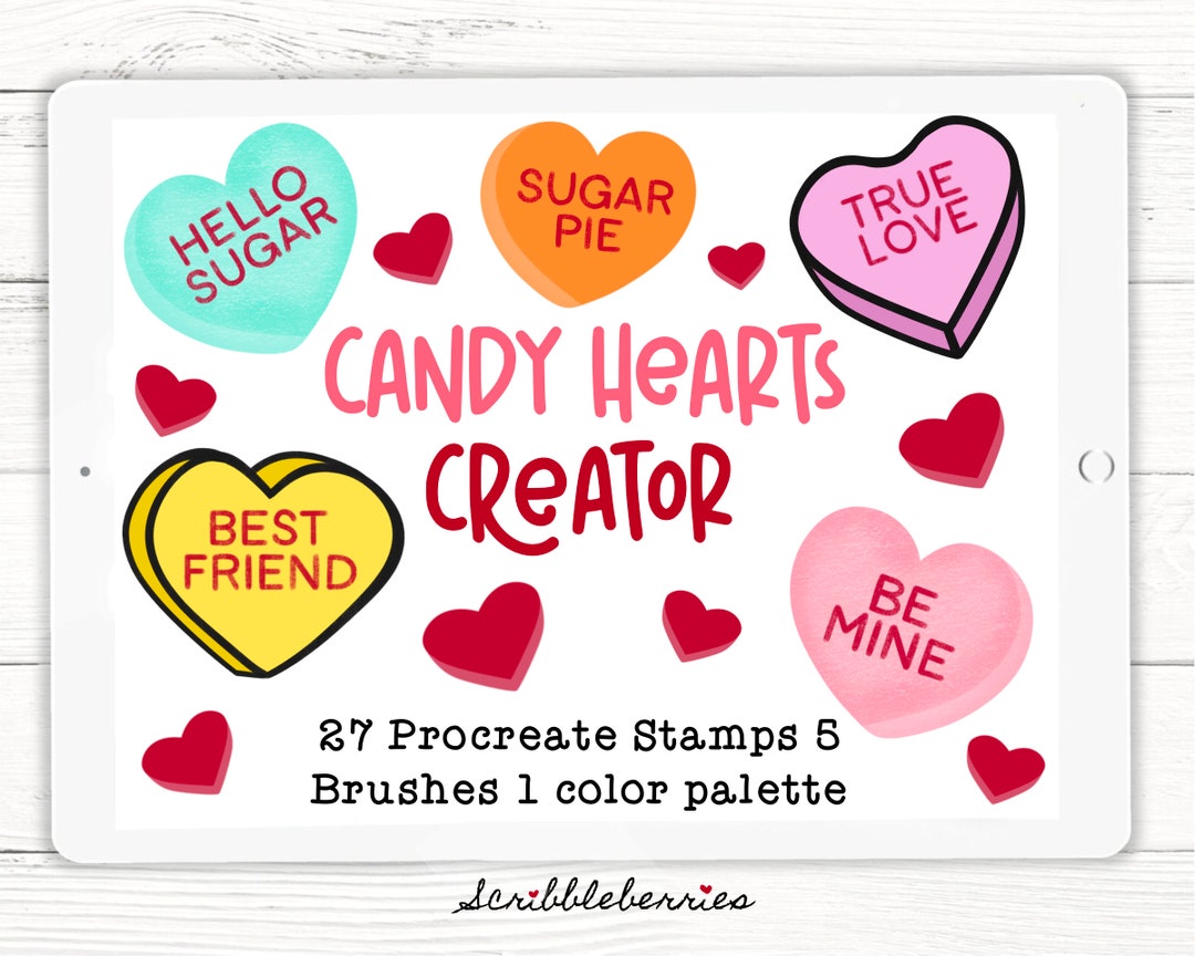 Candy Hearts Procreate Brushes: Valentine's Day Stamps & Color Palettes ...