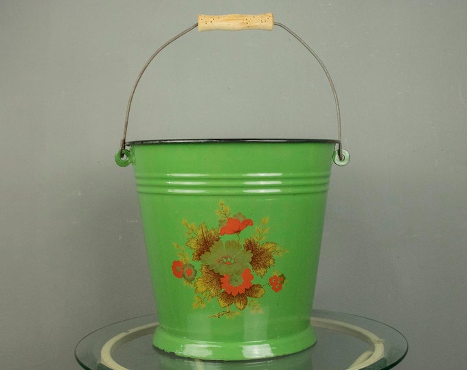 Vintage Green Enamel Bucket - Etsy