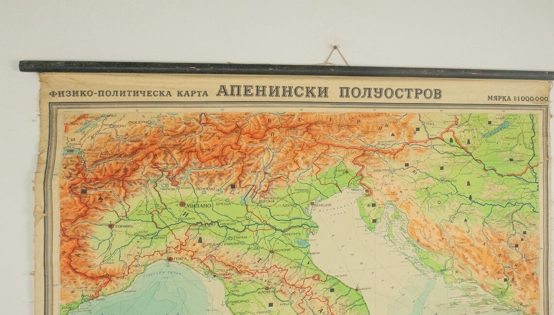 Vintage Physical Map of the Apennine Peninsula 1959 - Etsy