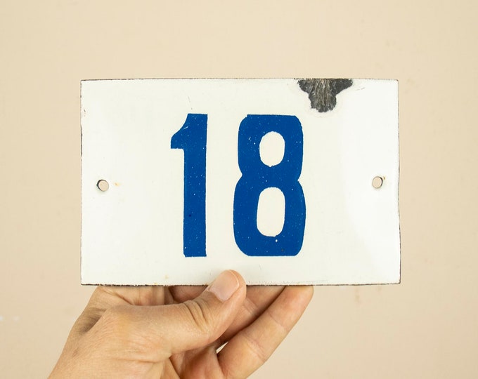 Porcelain Enamel Street Number Sign 18, Enamel House Number 18 Plate ...