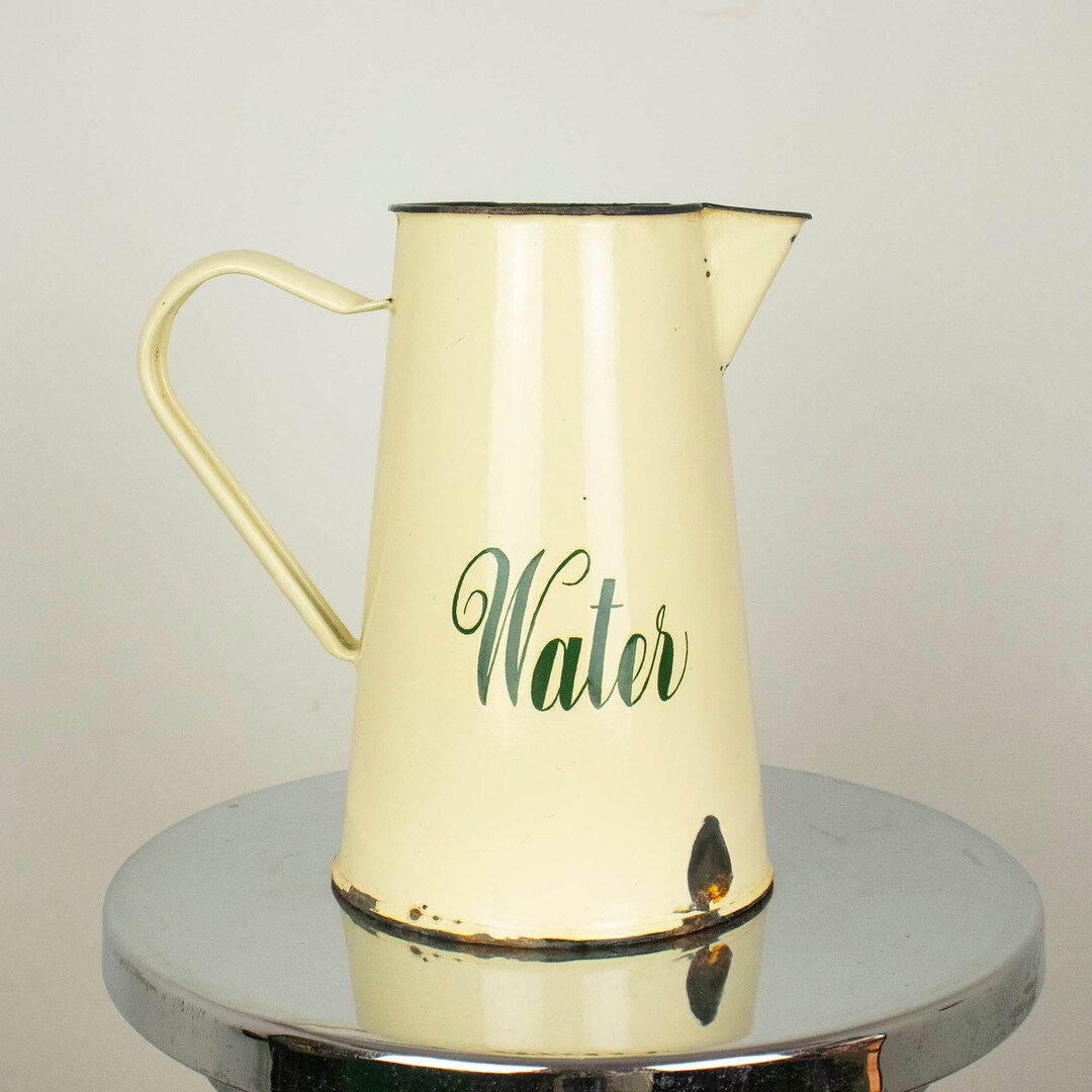 Vintage Porcelain Enamel Water Pitcher - Etsy