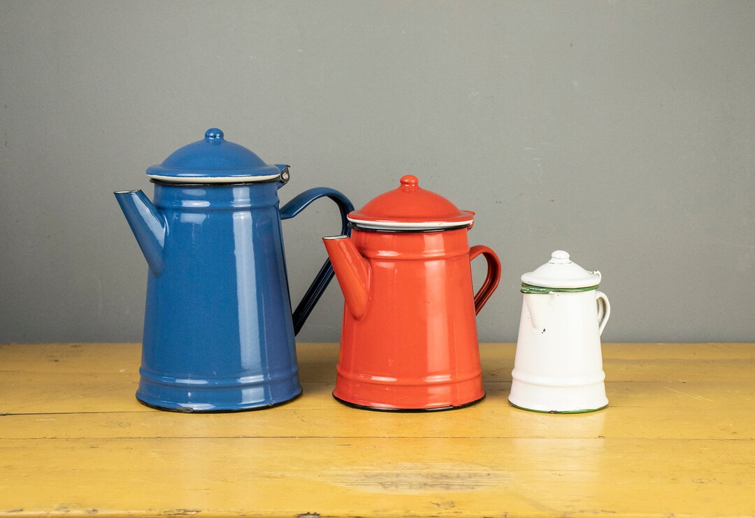 Set of 3 Vintage Colorful Enamel Coffee Pots - Etsy