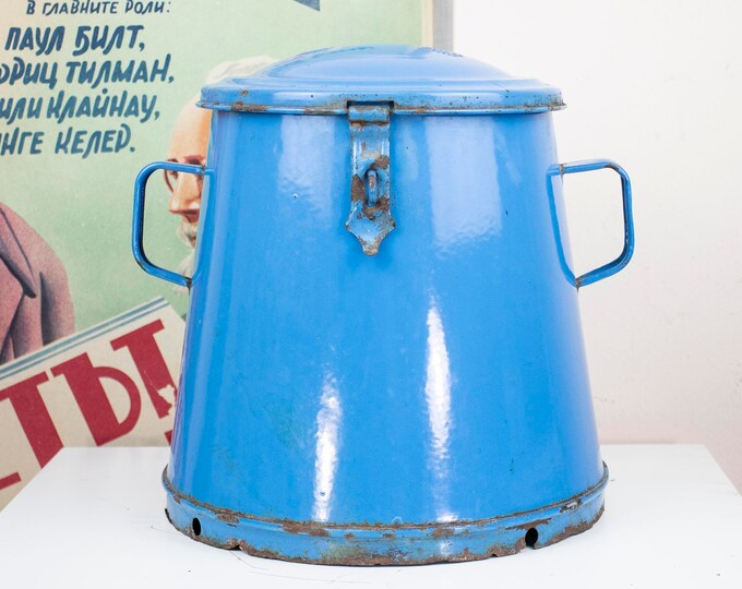 Large Vintage Blue Enamel Storage Bin, Big Enamel Storage Pot - Etsy