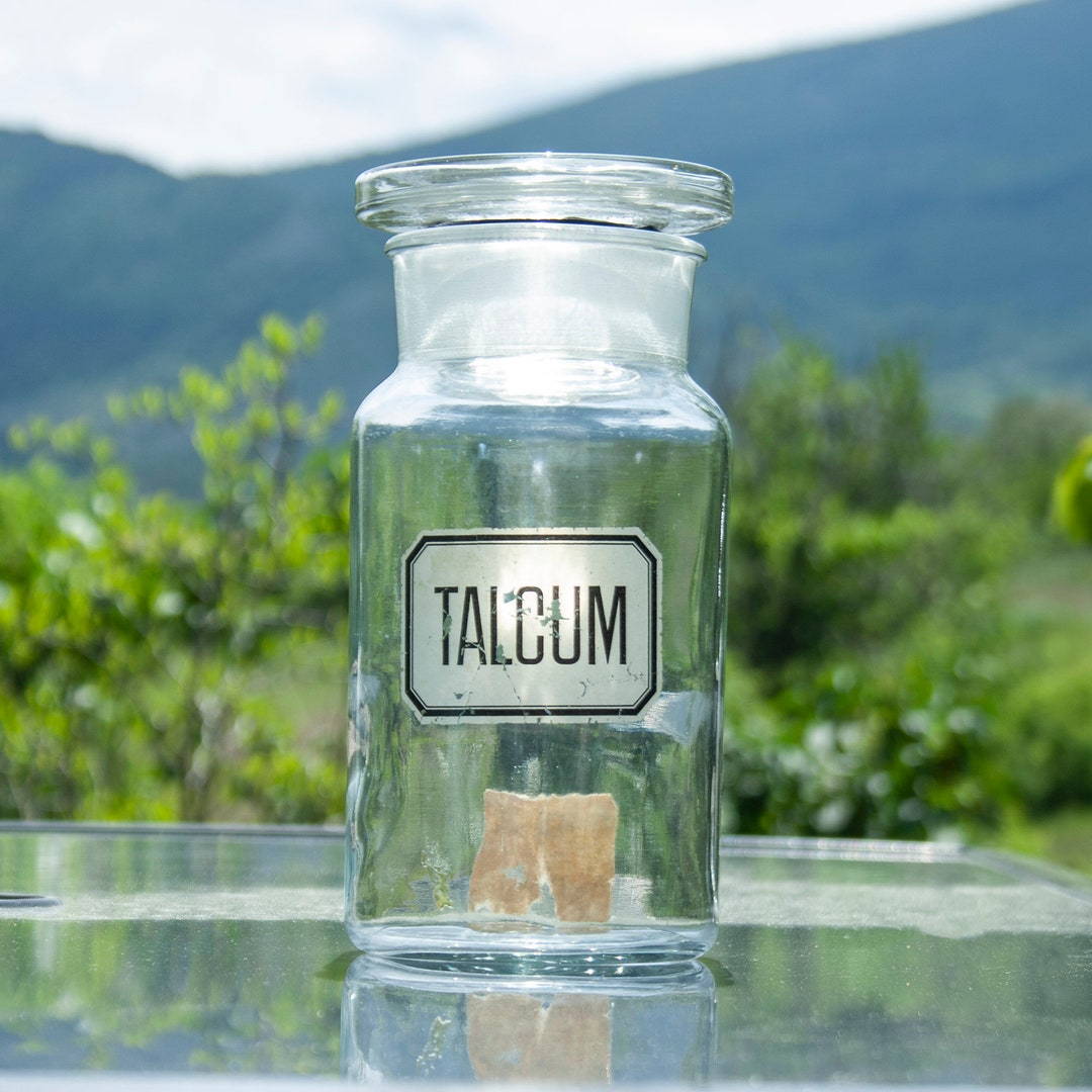 Vintage Glass Apothecary Jar, Talcum Label, Removable Top - Etsy