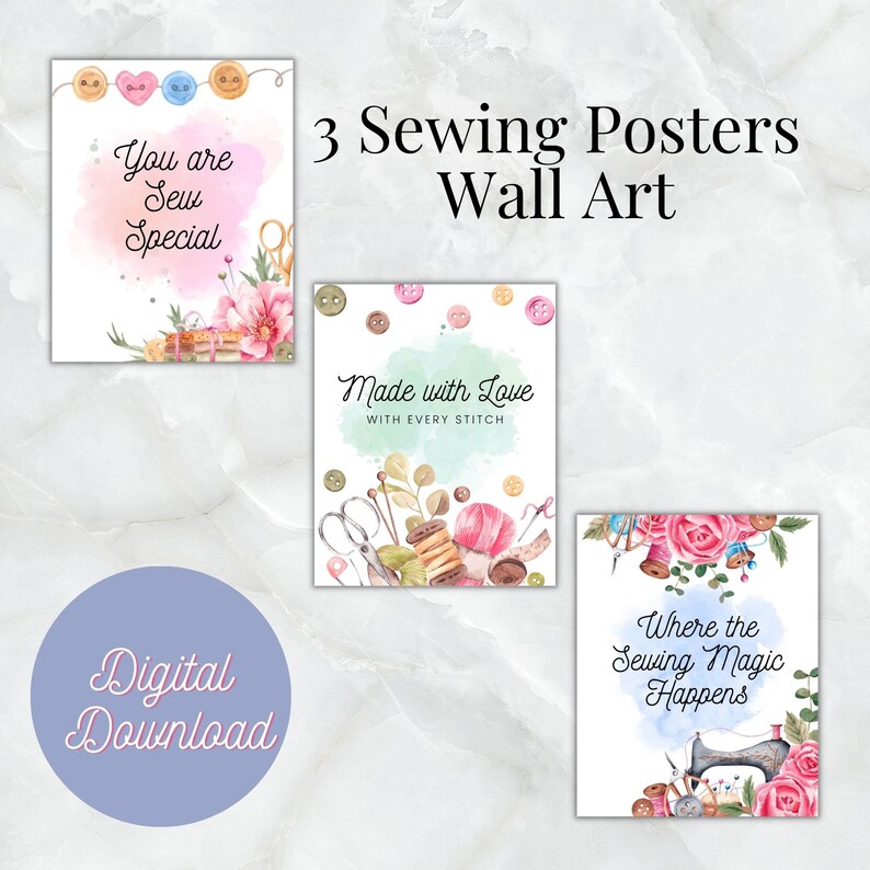3 Sewing Posters Set / Wall Art / Craft Room Decor / Printable ...