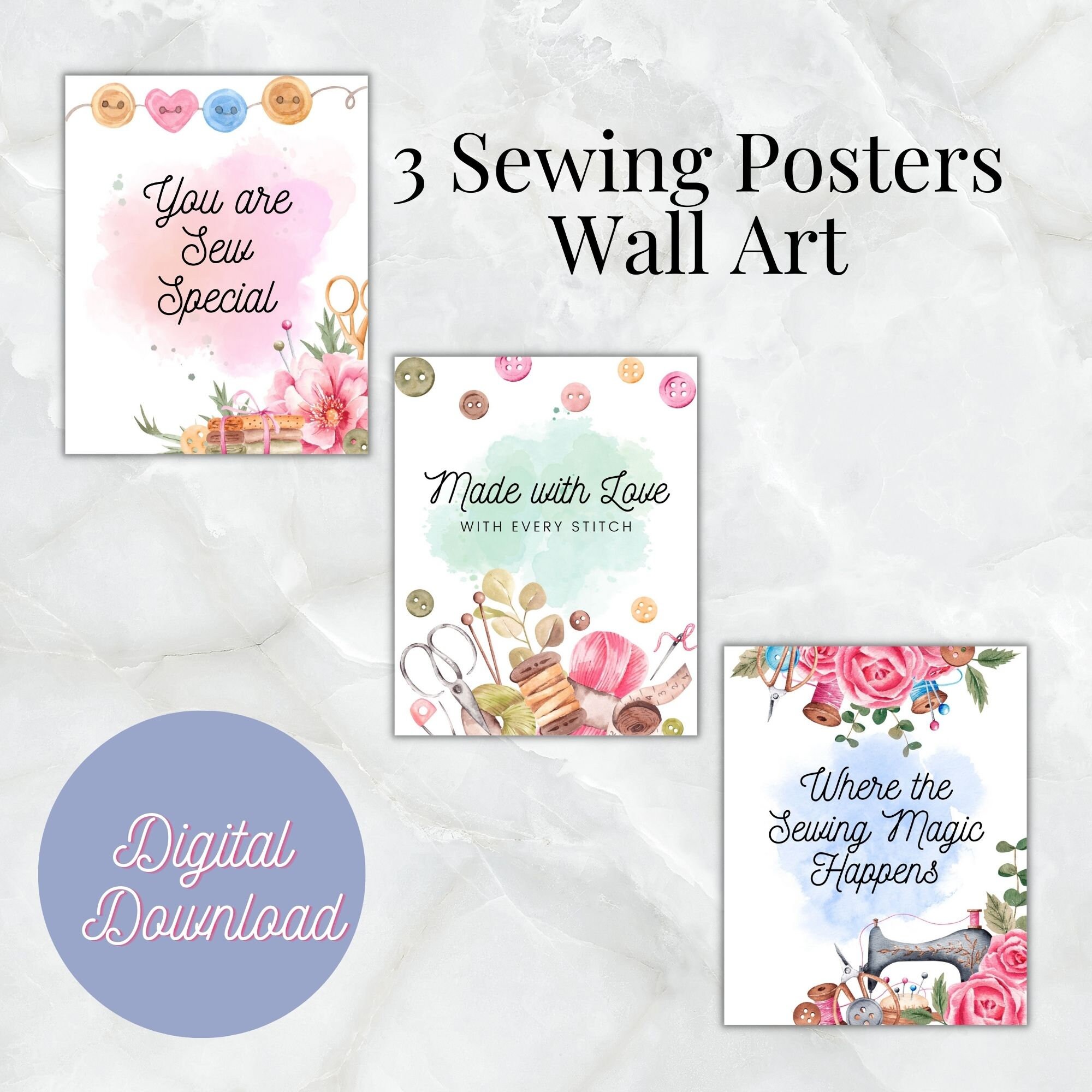 3 Sewing Posters Set / Wall Art / Craft Room Decor / Printable ...